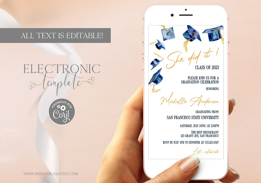 Graduation Evite for Girl, She Did It Graduation Invitation by Text ...