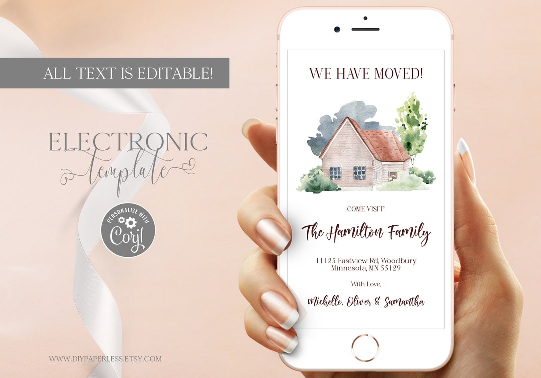 Electronic Moving Annoucement Editable Template Digital Download, New ...