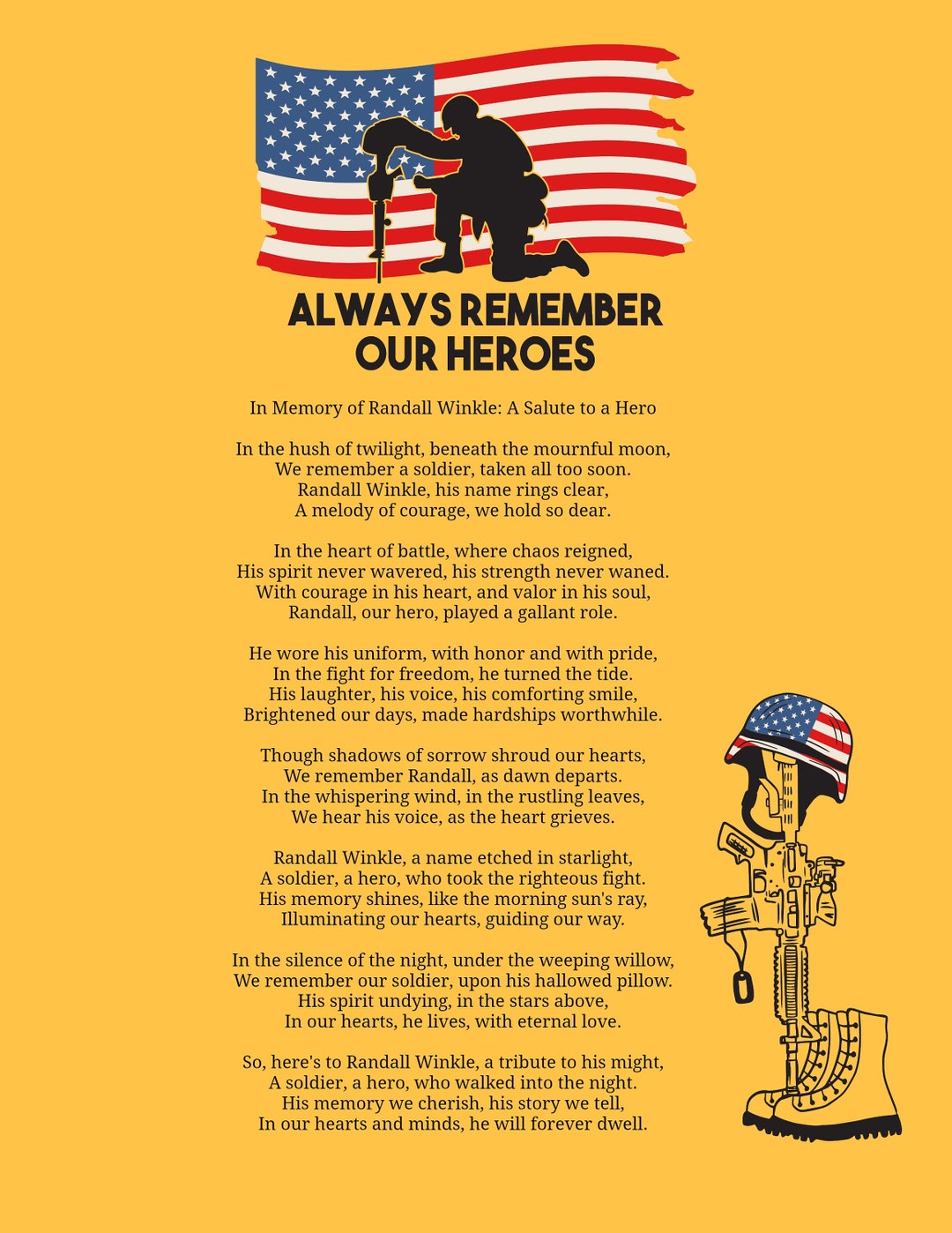 Custom Memorial Poem - Always Remember Our Heroes - Etsy
