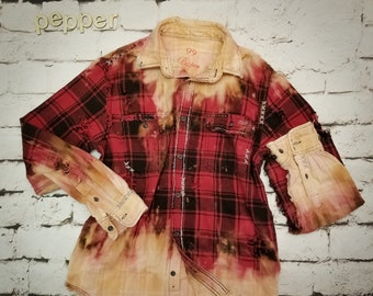 Distressed Flannel Shirt Bleached Hand Dyed Shirt Shredded Shirt ...