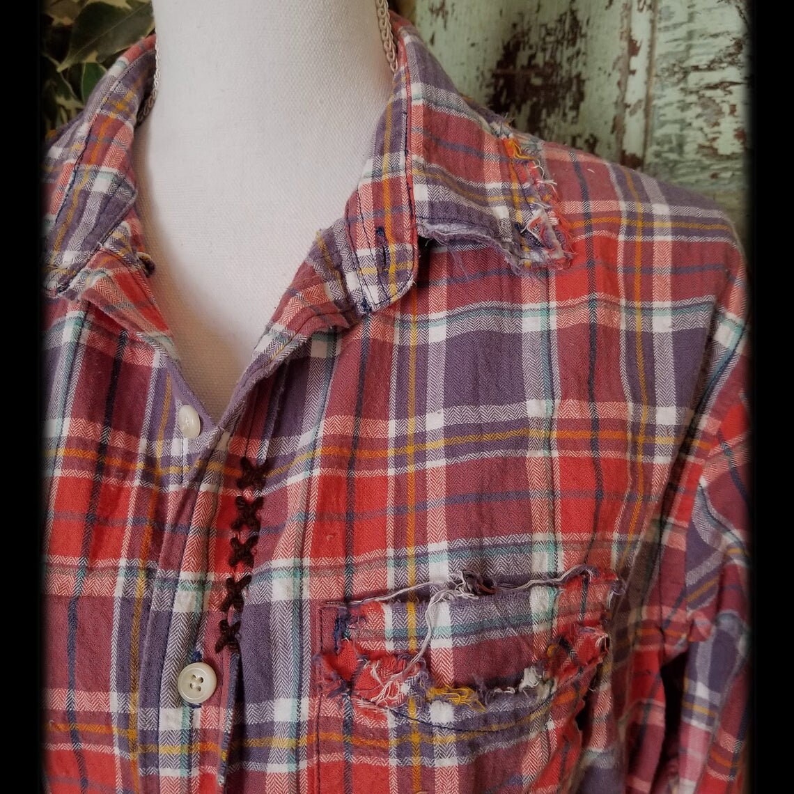 Distressed Flannel Shirt Bleached Hand Dyed Shirt Shredded - Etsy