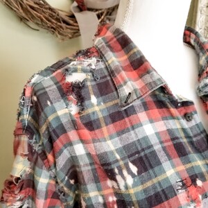 Distressed Flannel Shirt Bleached Hand Dyed Shirt Shredded Shirt ...