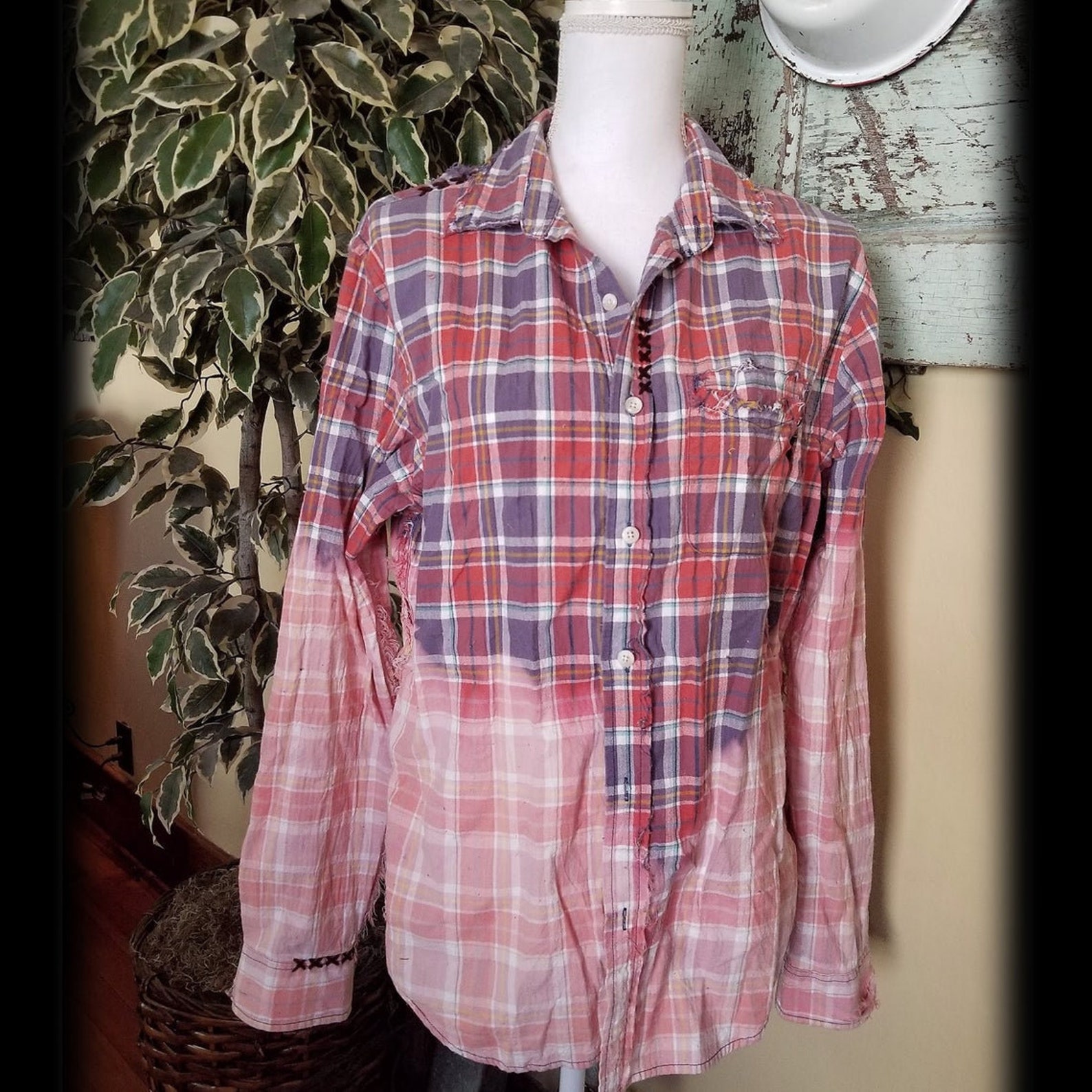 Distressed Flannel Shirt Bleached Hand Dyed Shirt Shredded - Etsy