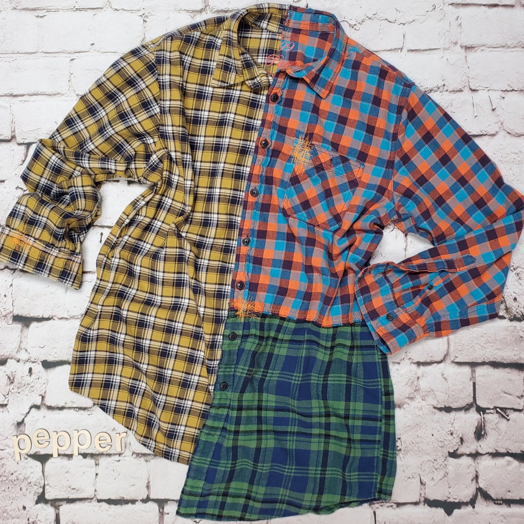 Distressed Flannel Shirt Bleached Hand Dyed Shirt Shredded Shirt ...