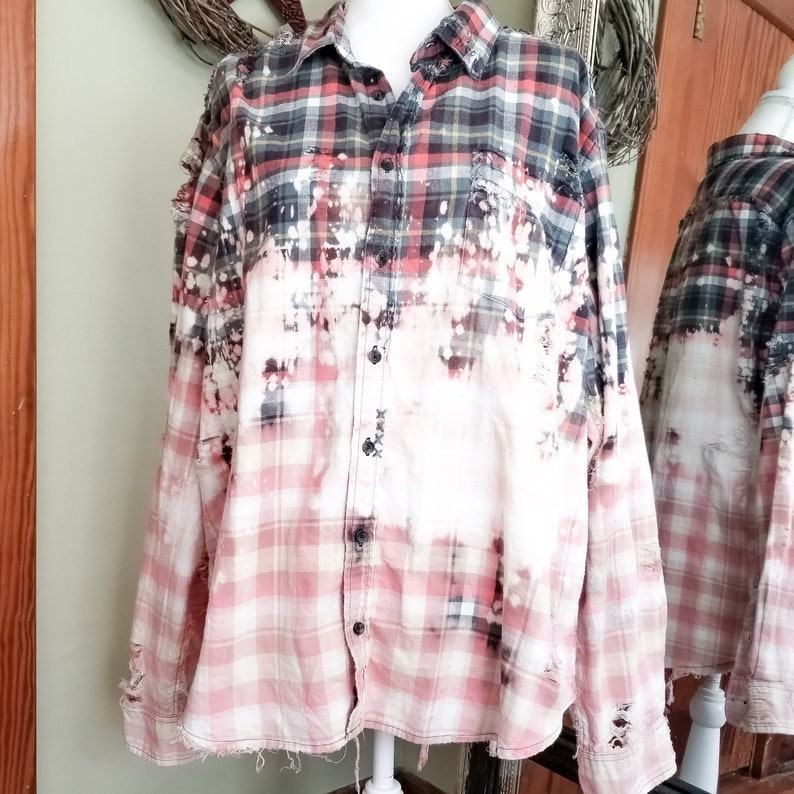 Distressed Flannel Shirt Bleached Hand Dyed Shirt Shredded Shirt ...