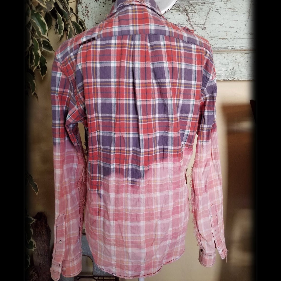 Distressed Flannel Shirt Bleached Hand Dyed Shirt Shredded | Etsy