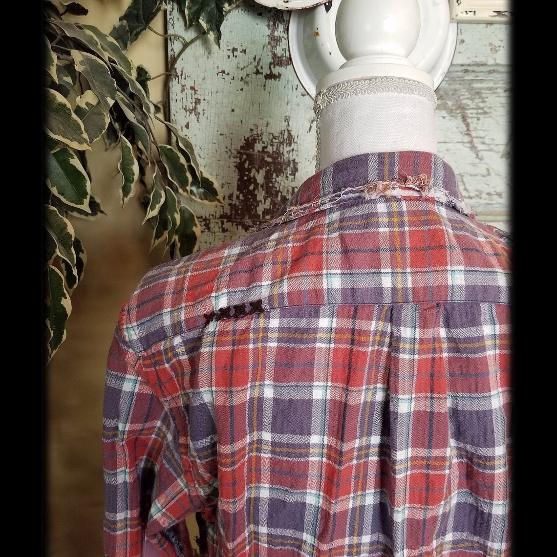 Distressed Flannel Shirt Bleached Hand Dyed Shirt Shredded | Etsy