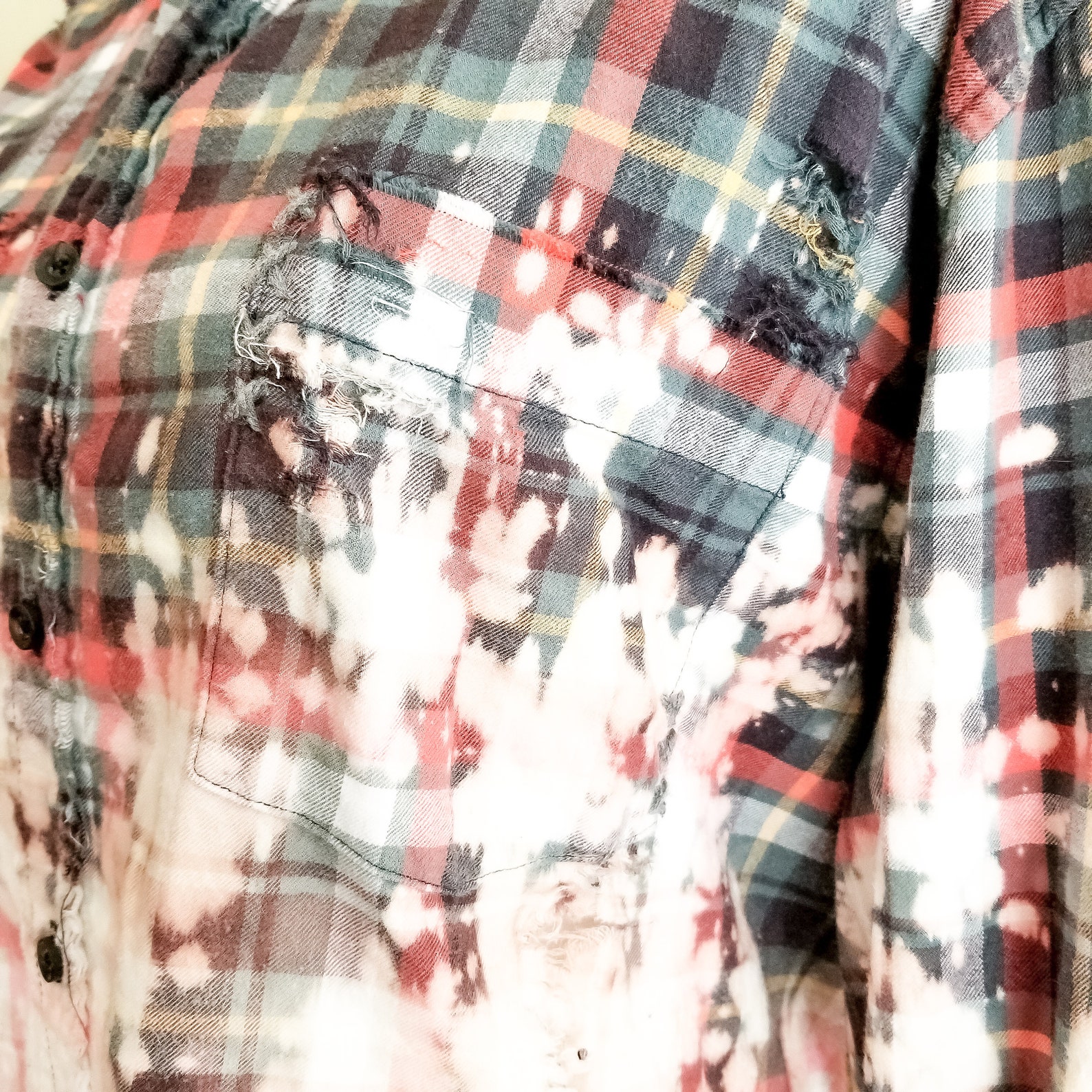 Distressed Flannel Shirt Bleached Hand Dyed Shirt Shredded Shirt ...