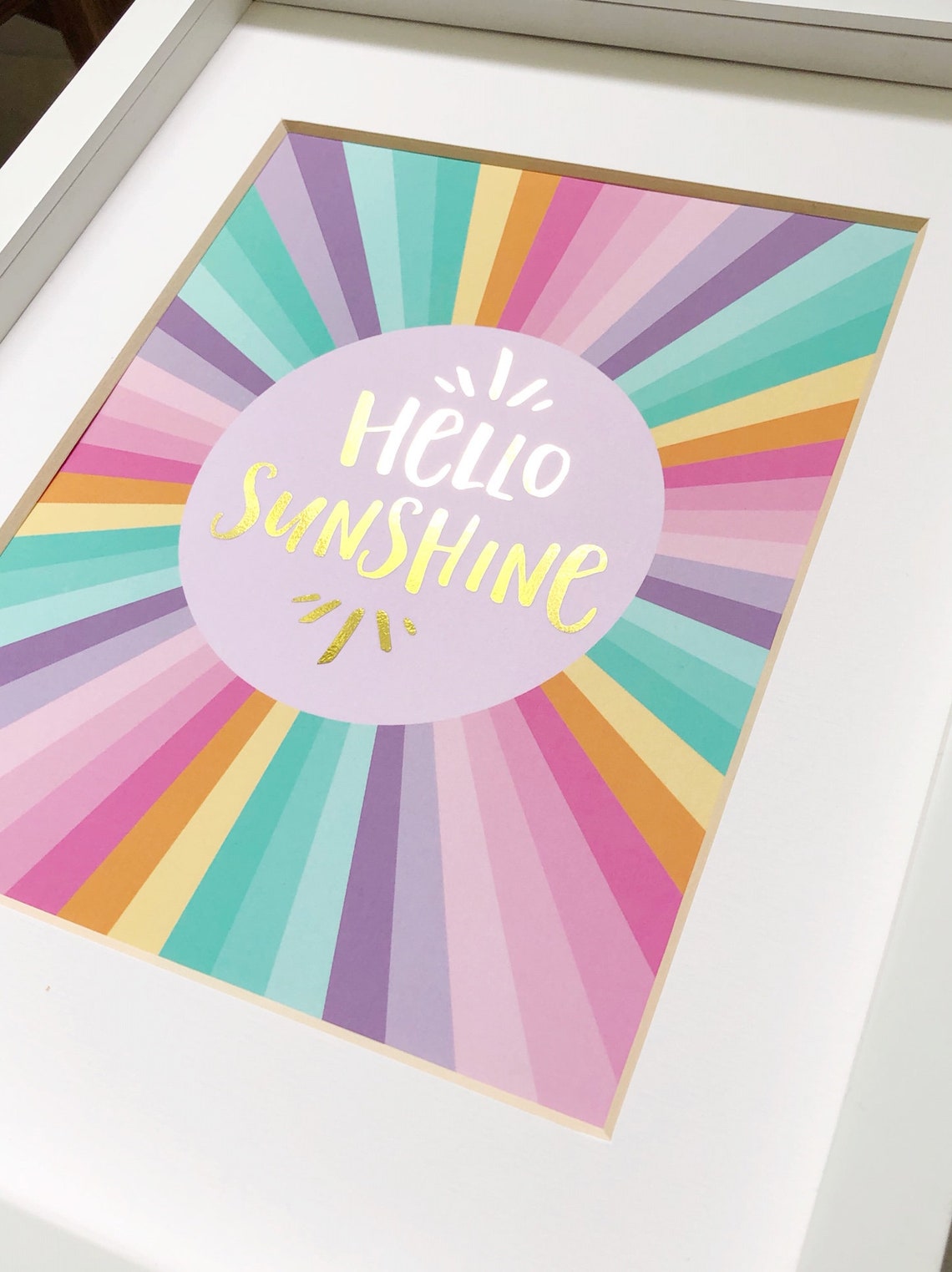 Rainbow Nursery Art Hello Sunshine Print Pink and Gold - Etsy