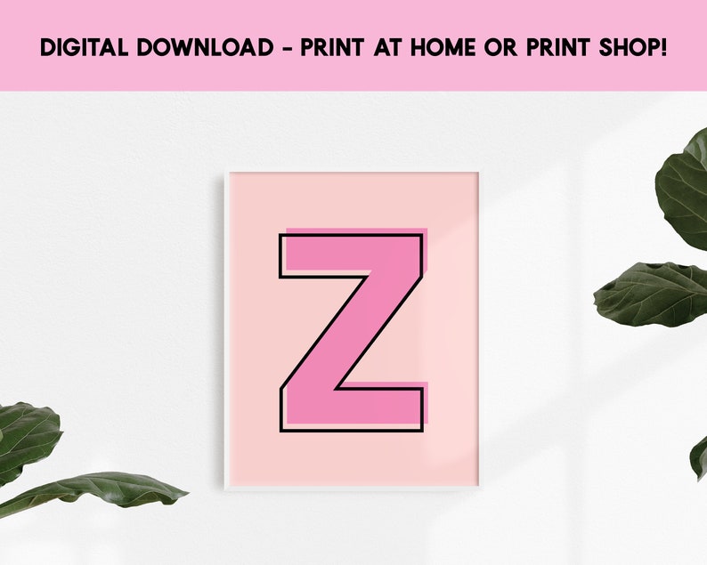 Printable Monogram Wall Art Pink Tween Letter Name Poster - Etsy