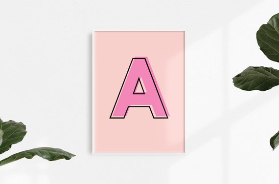 Printable Monogram Wall Art Pink Tween Letter Name Poster | Etsy