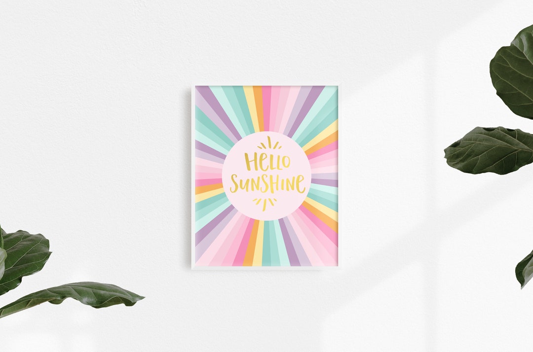 Rainbow Nursery Art, Hello Sunshine Print, Pink and Gold Nursery, Gold ...