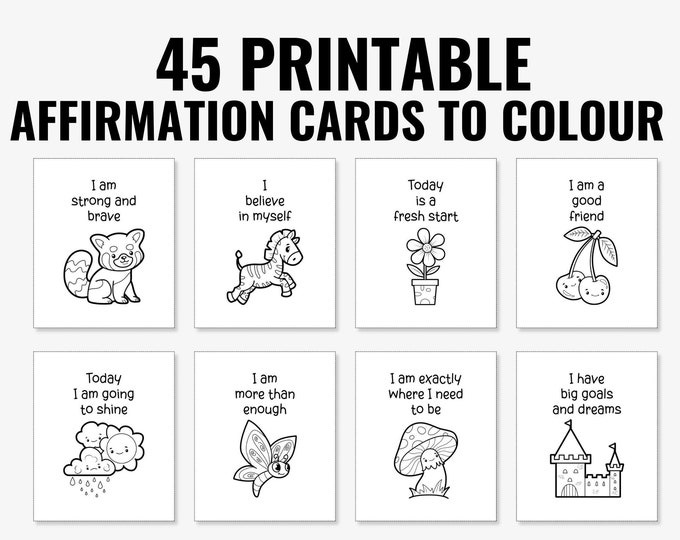 45 Printable Positive Affirmation Cards to Color for Kids, Motivational ...