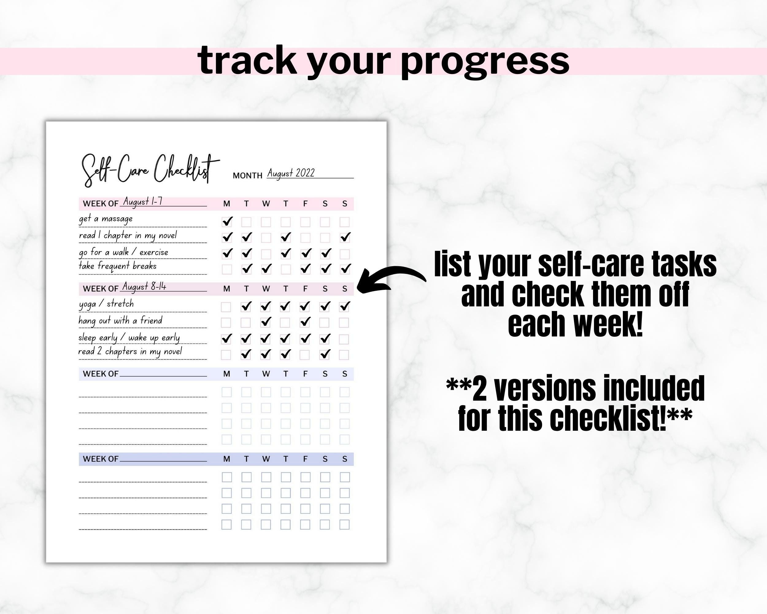 Self-care Planner Checklist for Mental Health and Wellness, Daily Well ...