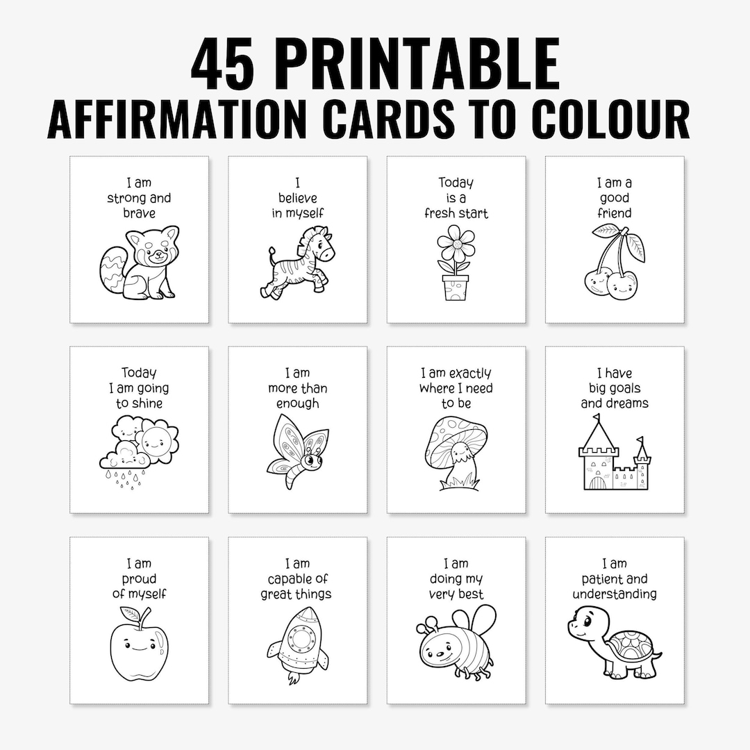 45 Printable Positive Affirmation Cards to Color for Kids, Motivational ...