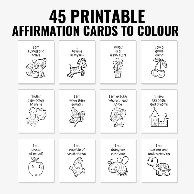 45 Printable Positive Affirmation Cards to Color for Kids, Motivational ...