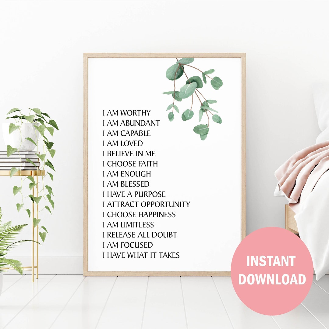 Positive Affirmation Printable Wall Art, I Am Enough, Vision Board ...