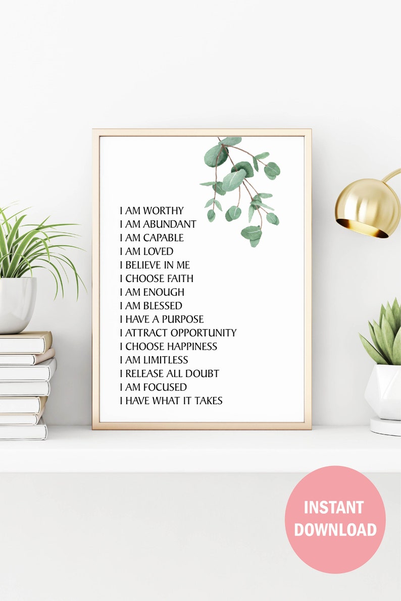 Positive Affirmation Printable Wall Art, I Am Enough, Vision Board ...