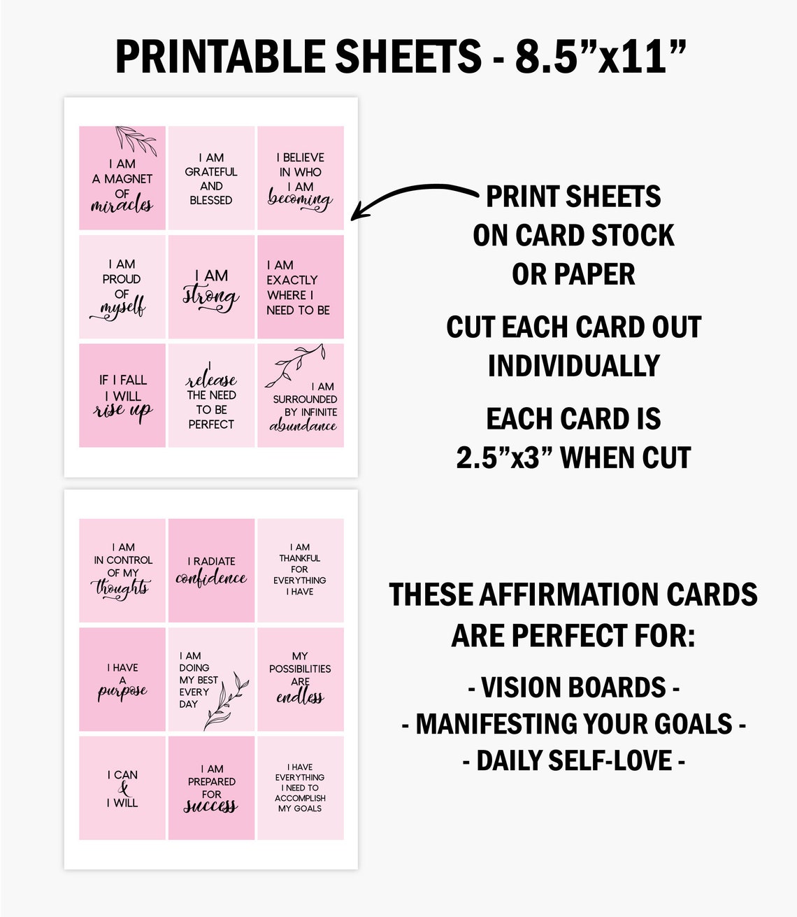 Positive Affirmation Card Deck Vision Board Printables Cards - Etsy