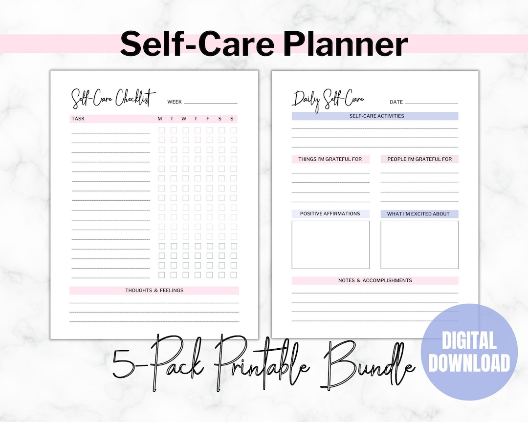 Self-care Planner Checklist for Mental Health and Wellness, Daily Well ...