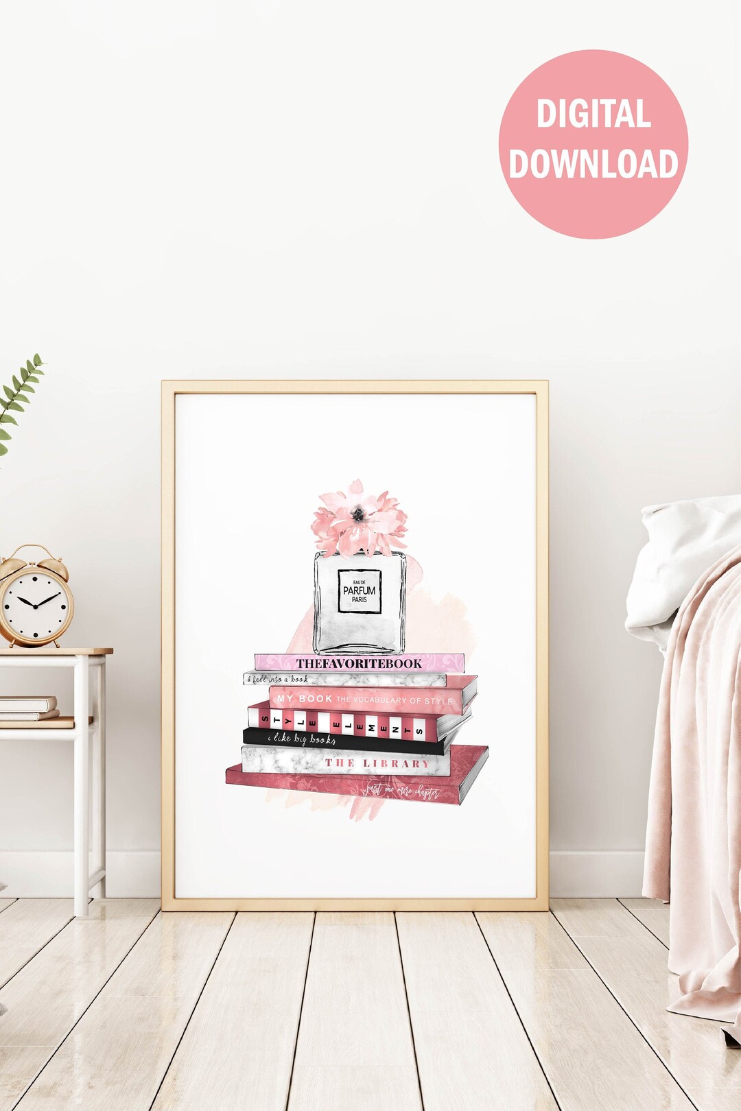 Fashion Book Stack Printable Wall Art, Perfume Bottle Print, Fashion ...