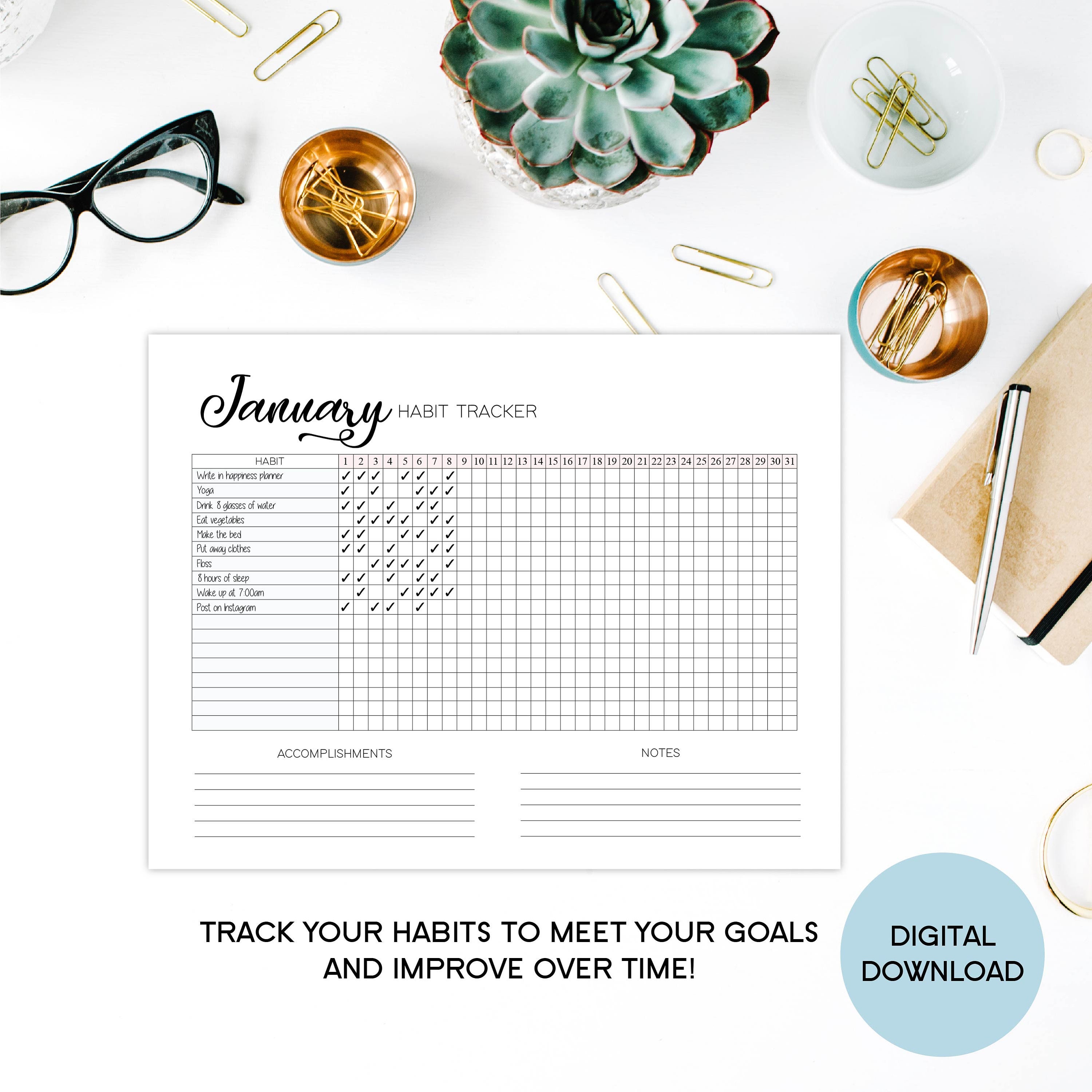Monthly Habit Tracker Printable Initiative Tracker Daily | Etsy