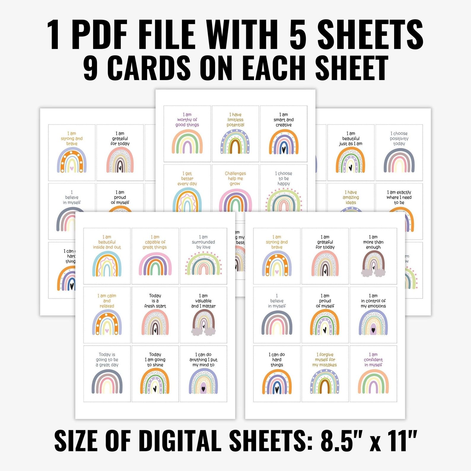 45 Printable Positive Affirmation Cards for Kids, Motivational Cards ...