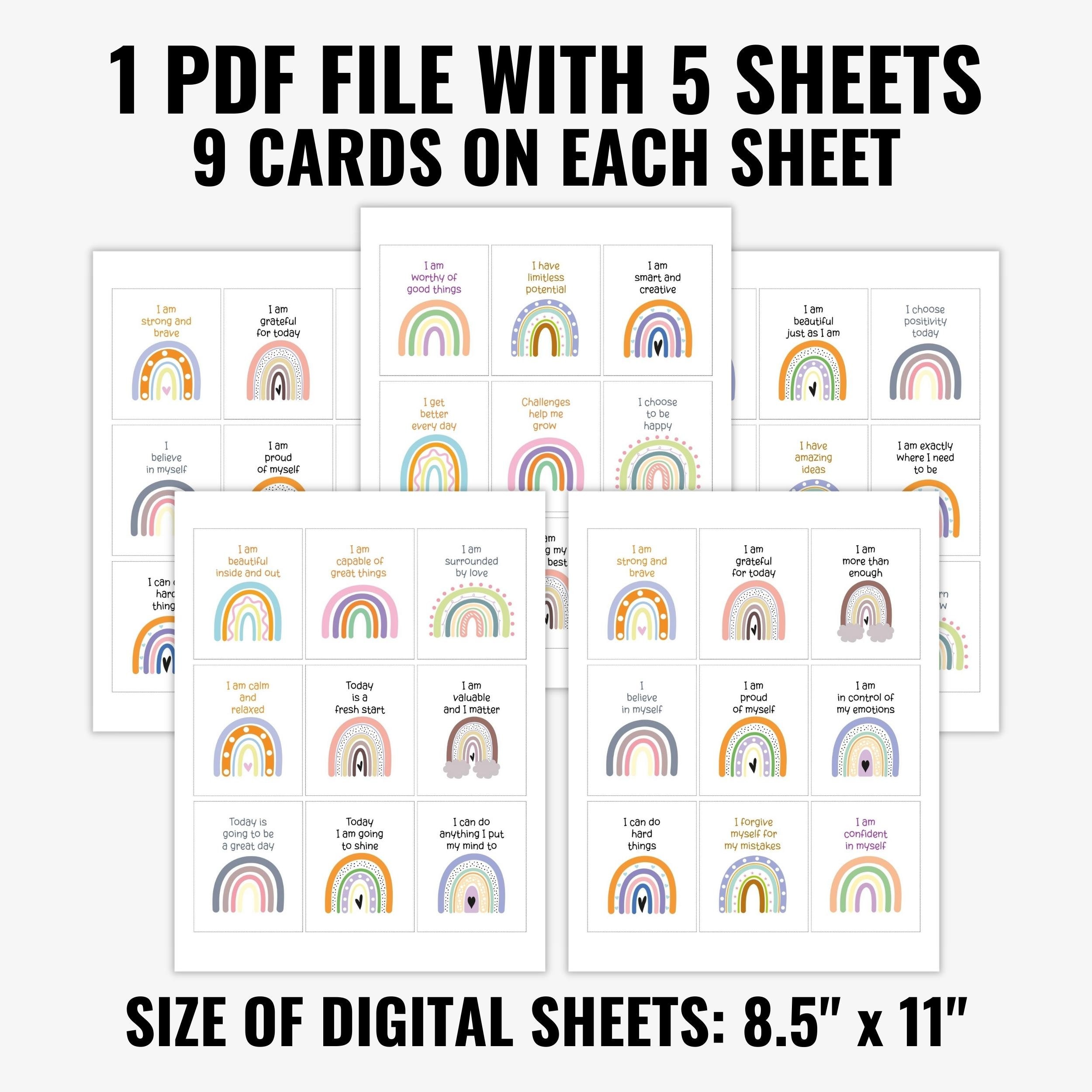 45 Printable Positive Affirmation Cards for Kids, Motivational Cards ...