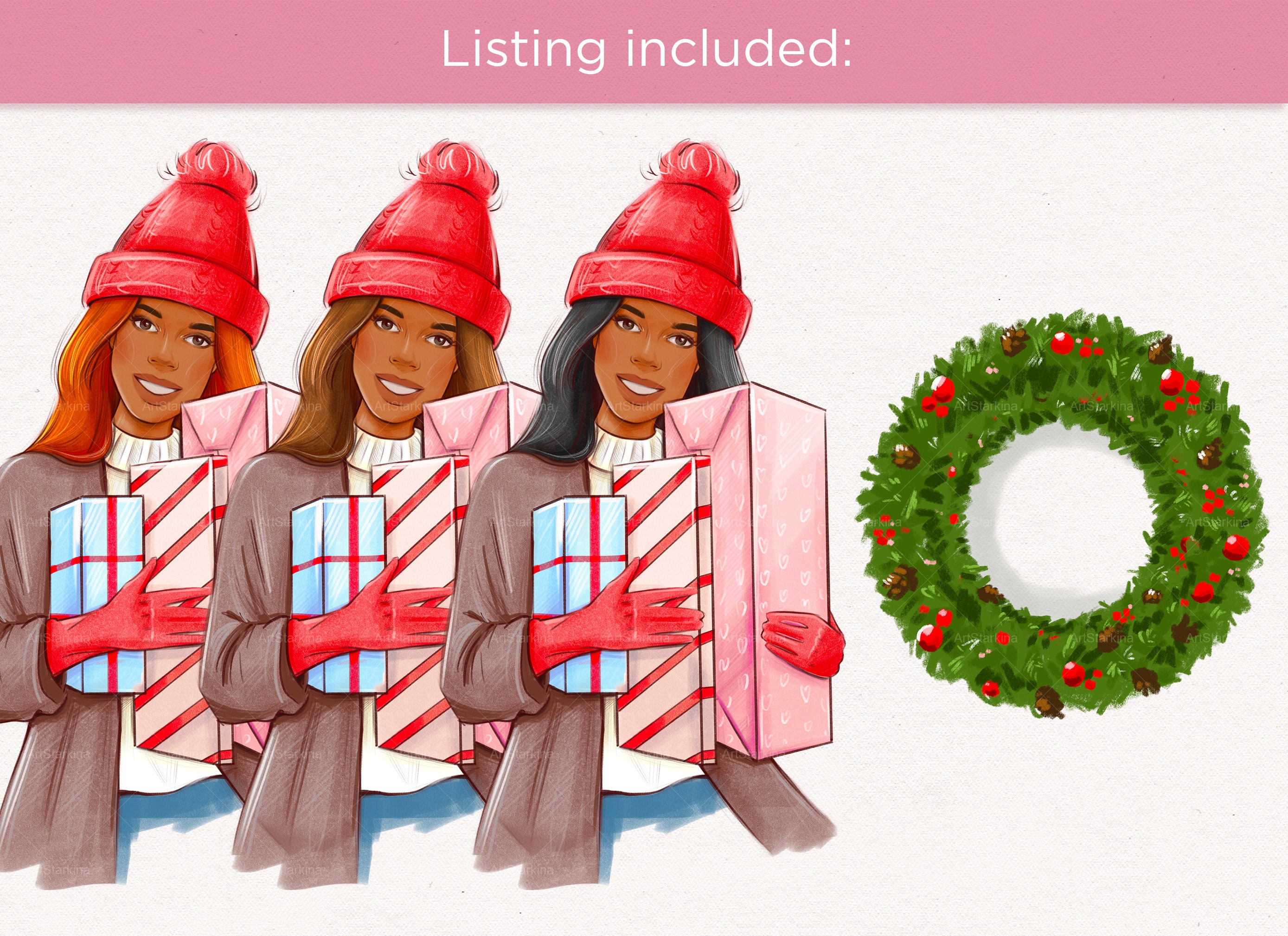 African American Clipart Winter Girl Clipart Christmas Girl - Etsy