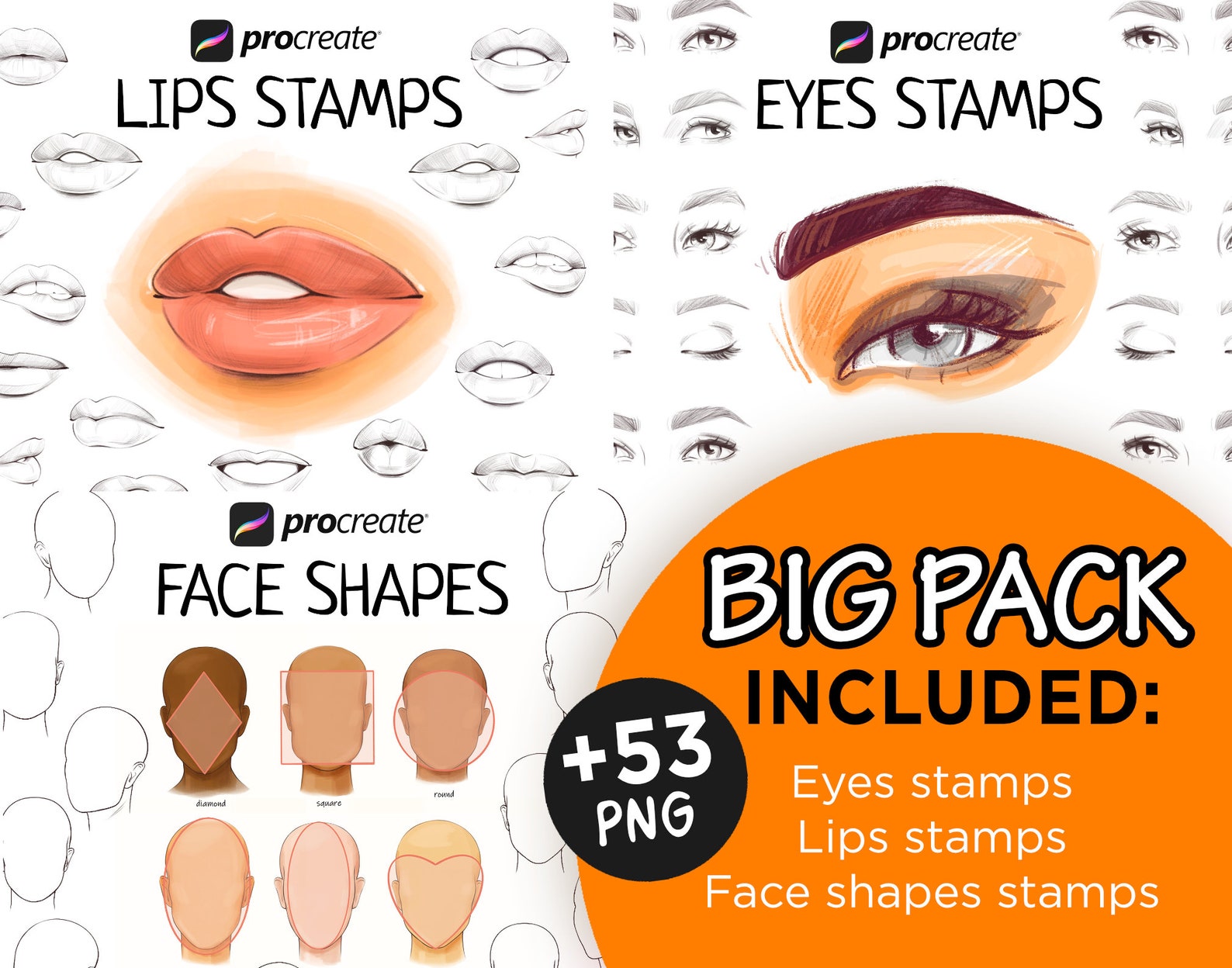 Procreate Face Stamp Procreate Portrait Brushes Procreate - Etsy