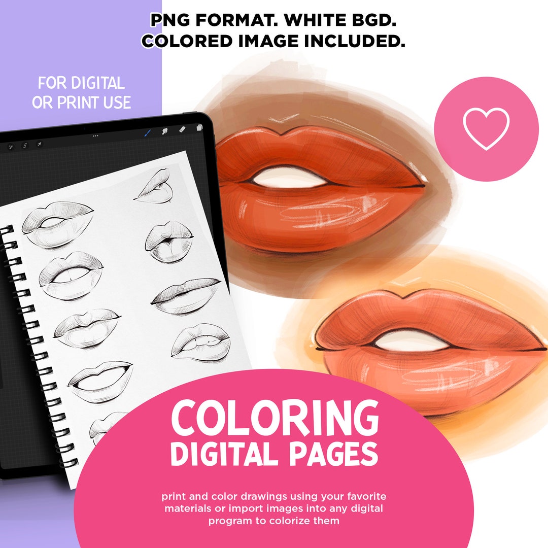 Lips Coloring Book, Coloring Pages, Fashion Illustration, Adult Coloring Page, Printable ...
