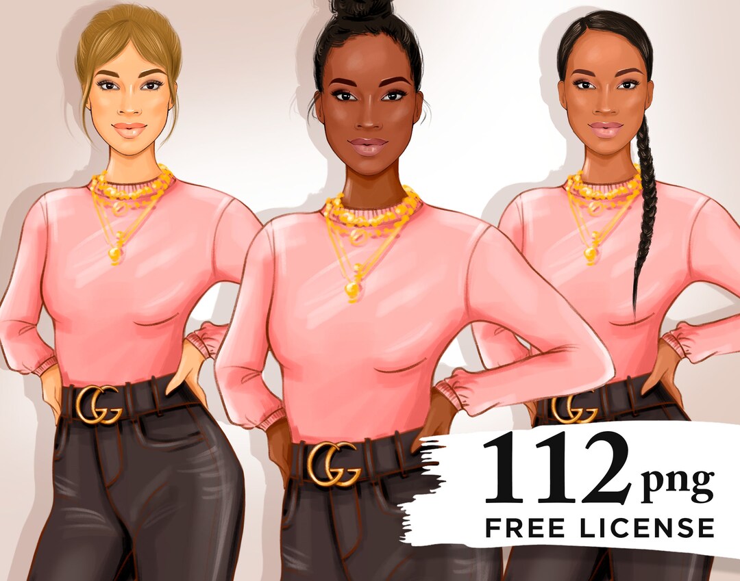 Fashion Girl Clipart: African American Woman Illustration (112 PNG) - Etsy