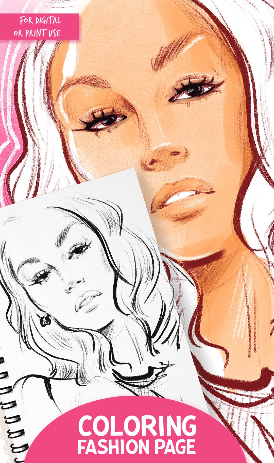 PORTRAIT COLORING PAGE coloring Pages Coloring Book Adult - Etsy