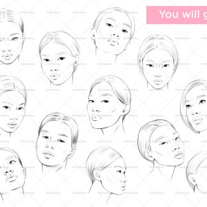 Asian Female Face Templates PNG Asian Girls Asian Woman | Etsy