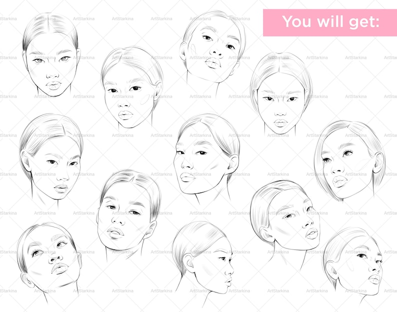 Asian Female Face Templates PNG Asian Girls Asian Woman | Etsy