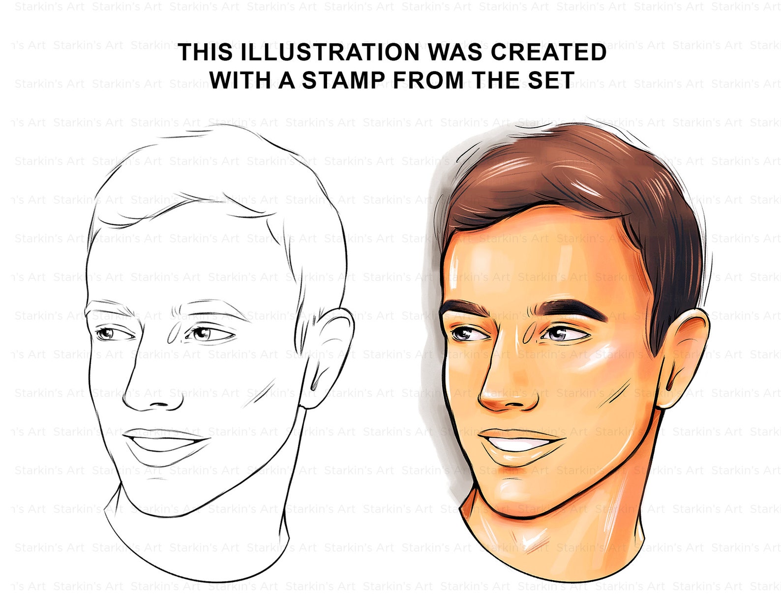 Male Face Templates PNG African American Men Asian Men | Etsy