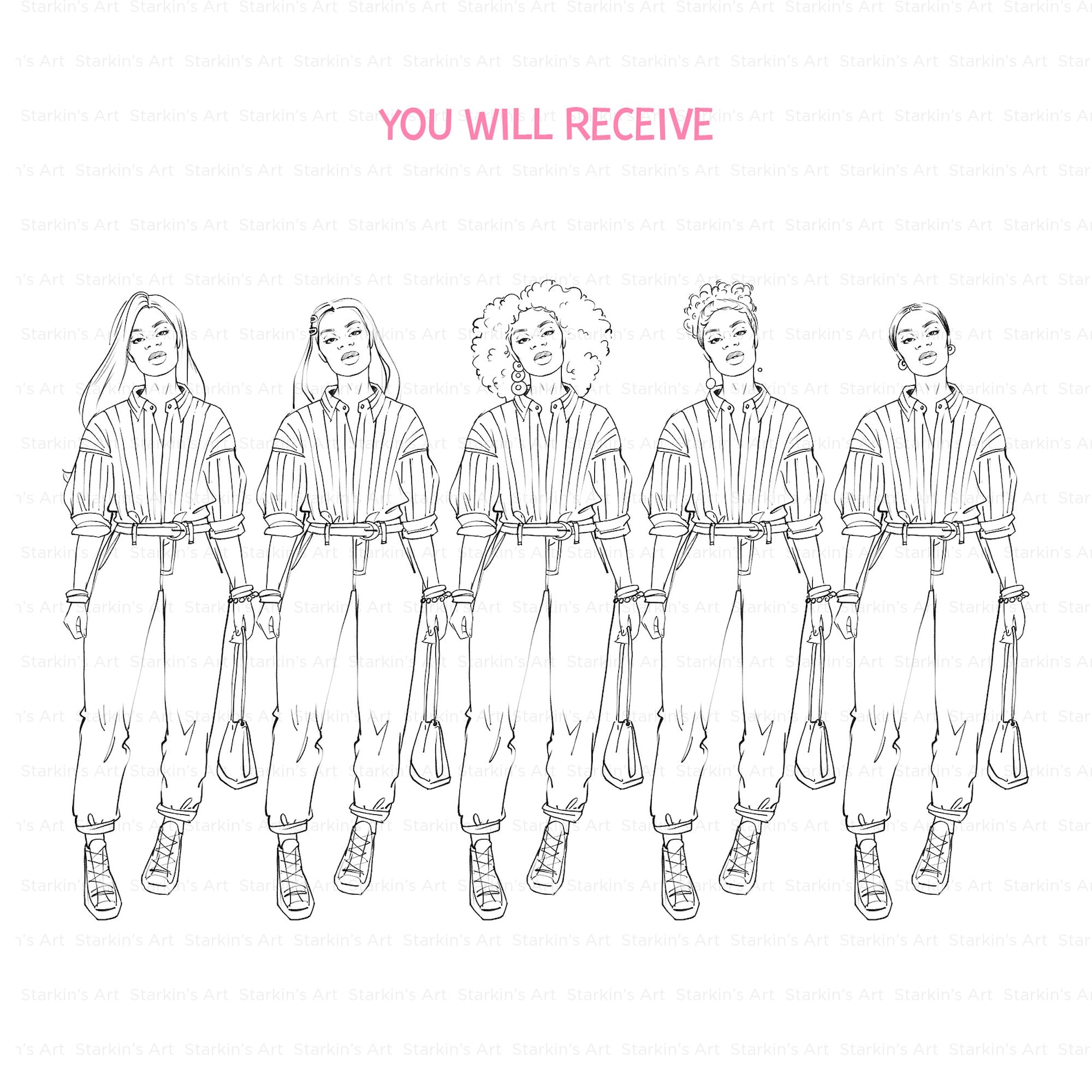 Black Girl Fashion Coloring Page, Black Woman, Procreate Coloring Page ...