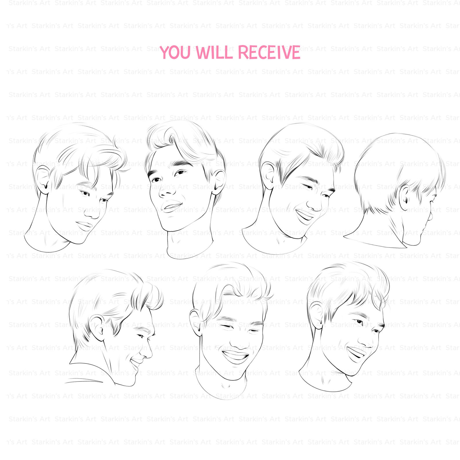 ASIAN MALE FACES coloring Page Coloring Book Adult - Etsy