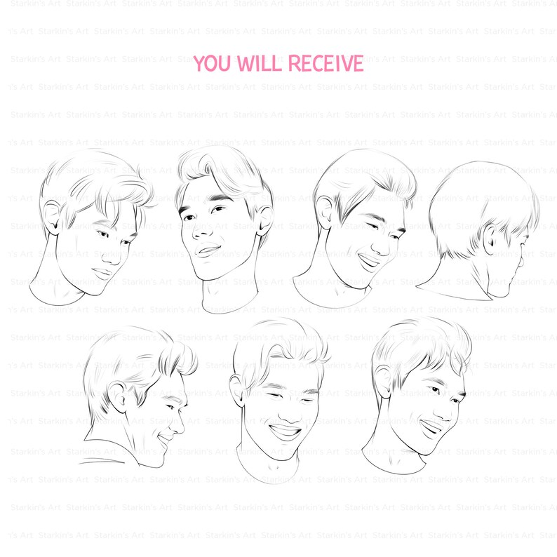 ASIAN MALE FACES coloring Page Coloring Book Adult - Etsy