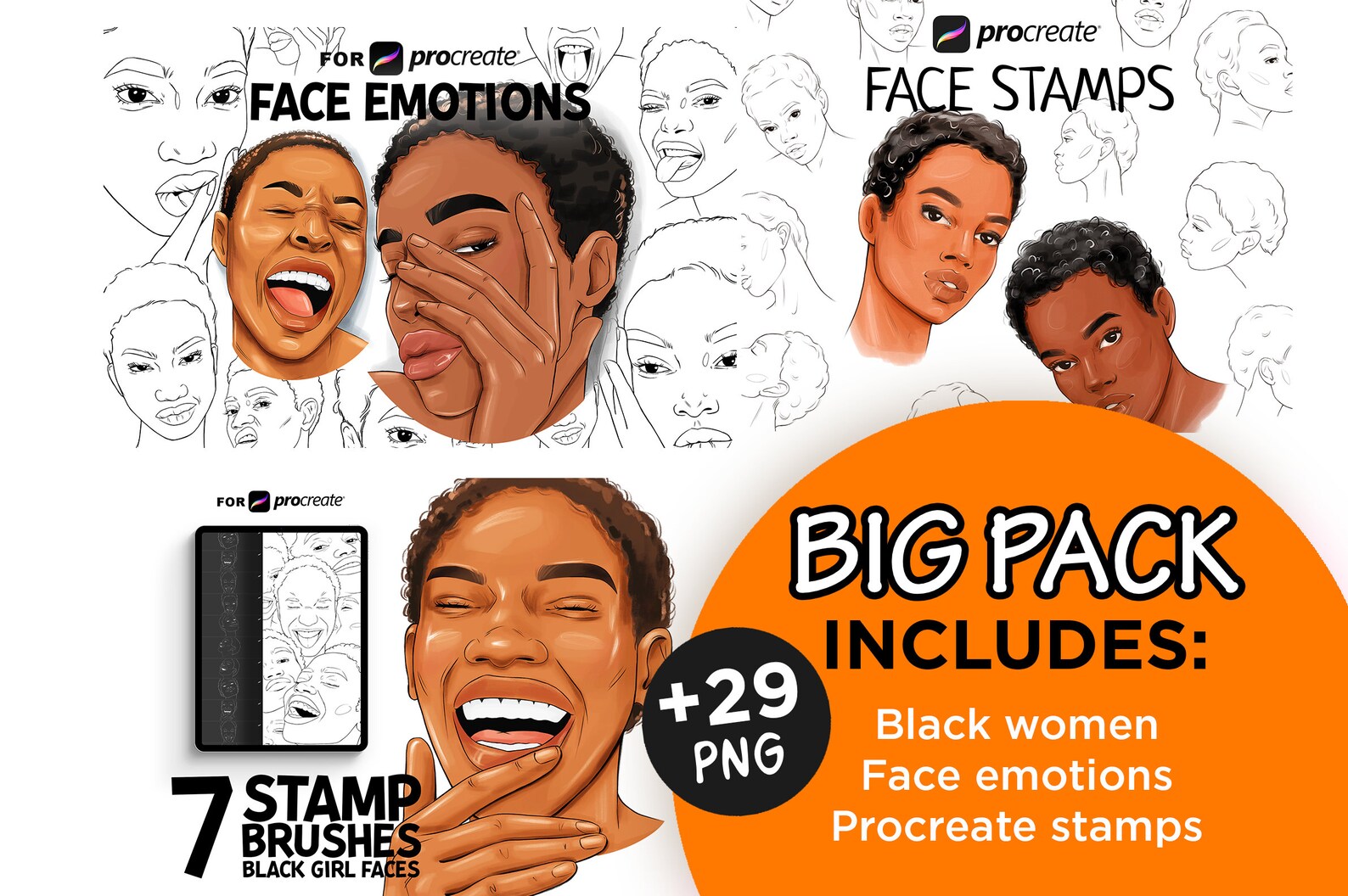 Black Woman Procreate Stamps Procreate Face Stamp Procreate - Etsy
