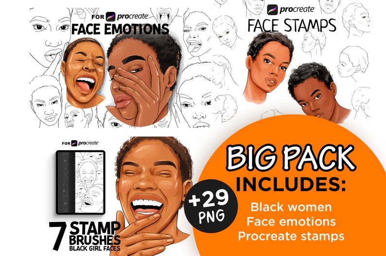 Black Woman Procreate Stamps Procreate Face Stamp Procreate - Etsy