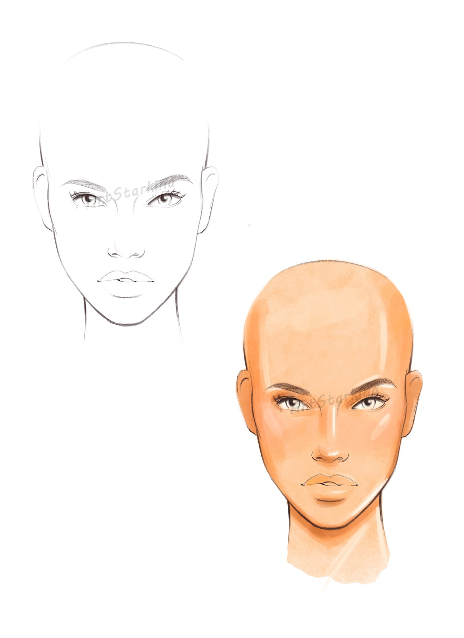 Face Template Fashion Face Templates Drawing Template for | Etsy