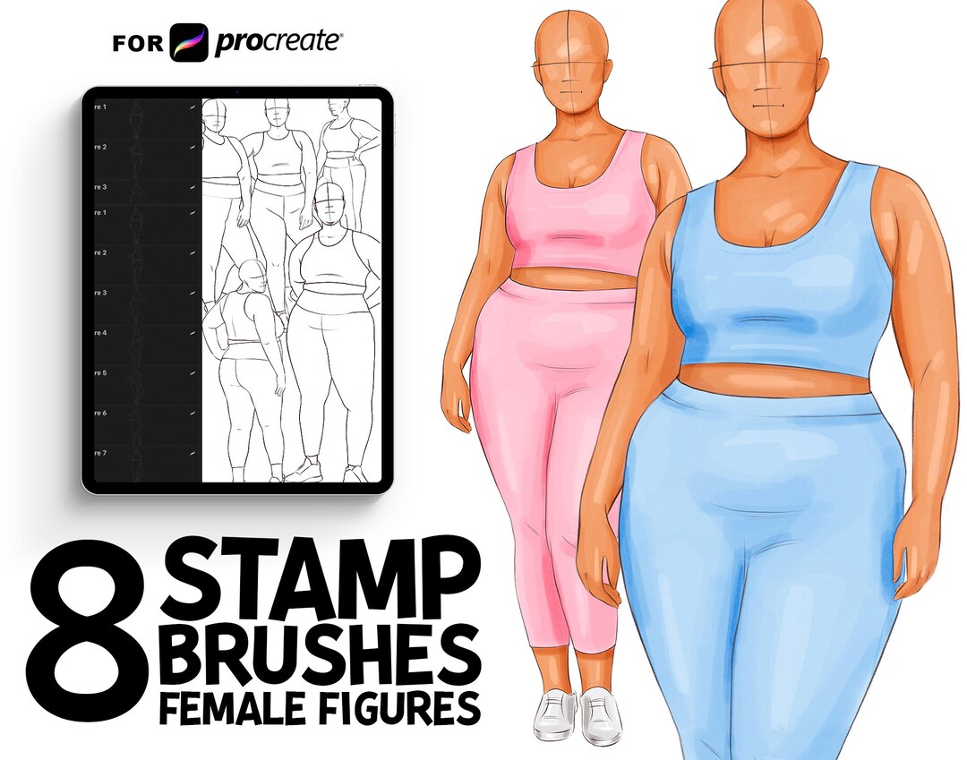 Procreate Stamp Brushes - Curvy Women Fitness Poses - Etsy