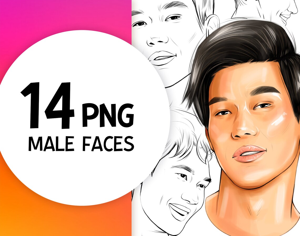 Asian Male Faces Templates PNG Asian Men Portraits Templates | Etsy