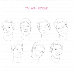 Asian Male Faces, Coloring Page, Coloring Book, Adult Coloring, Male ...