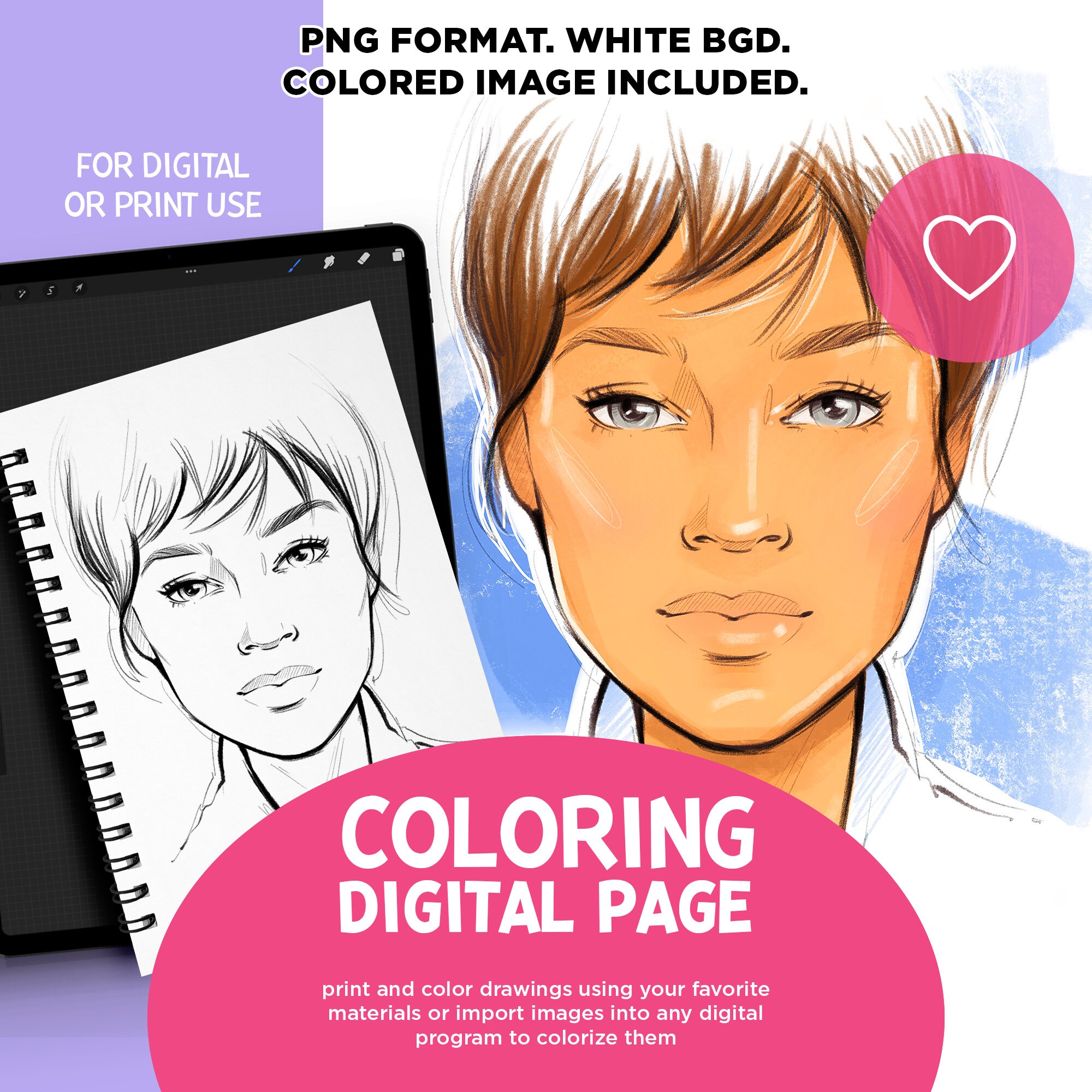 FACE COLORING PAGE coloring Page Fashion Illustration Adult - Etsy UK
