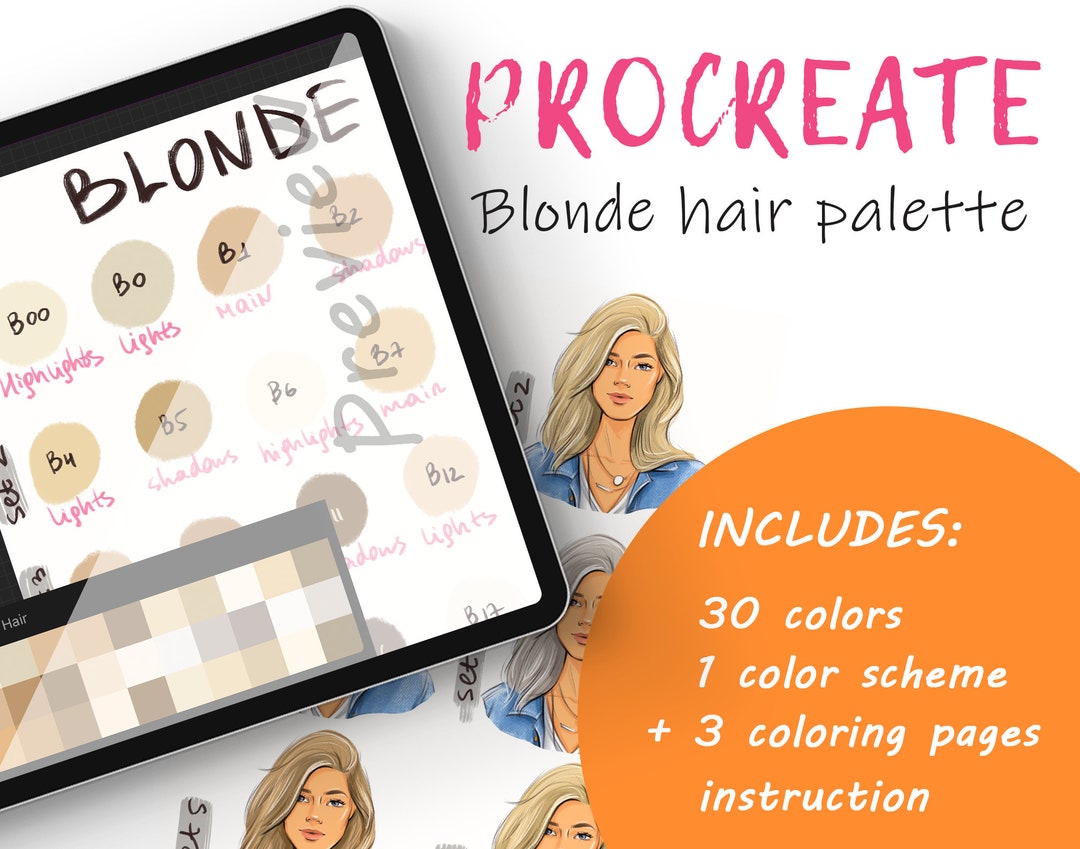 Procreate Hair Colors Palette, Blonde Hair Palette for Procreate ...