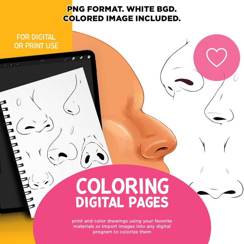 NOSE SHAPES PNG coloring Pages Coloring Book Adult - Etsy
