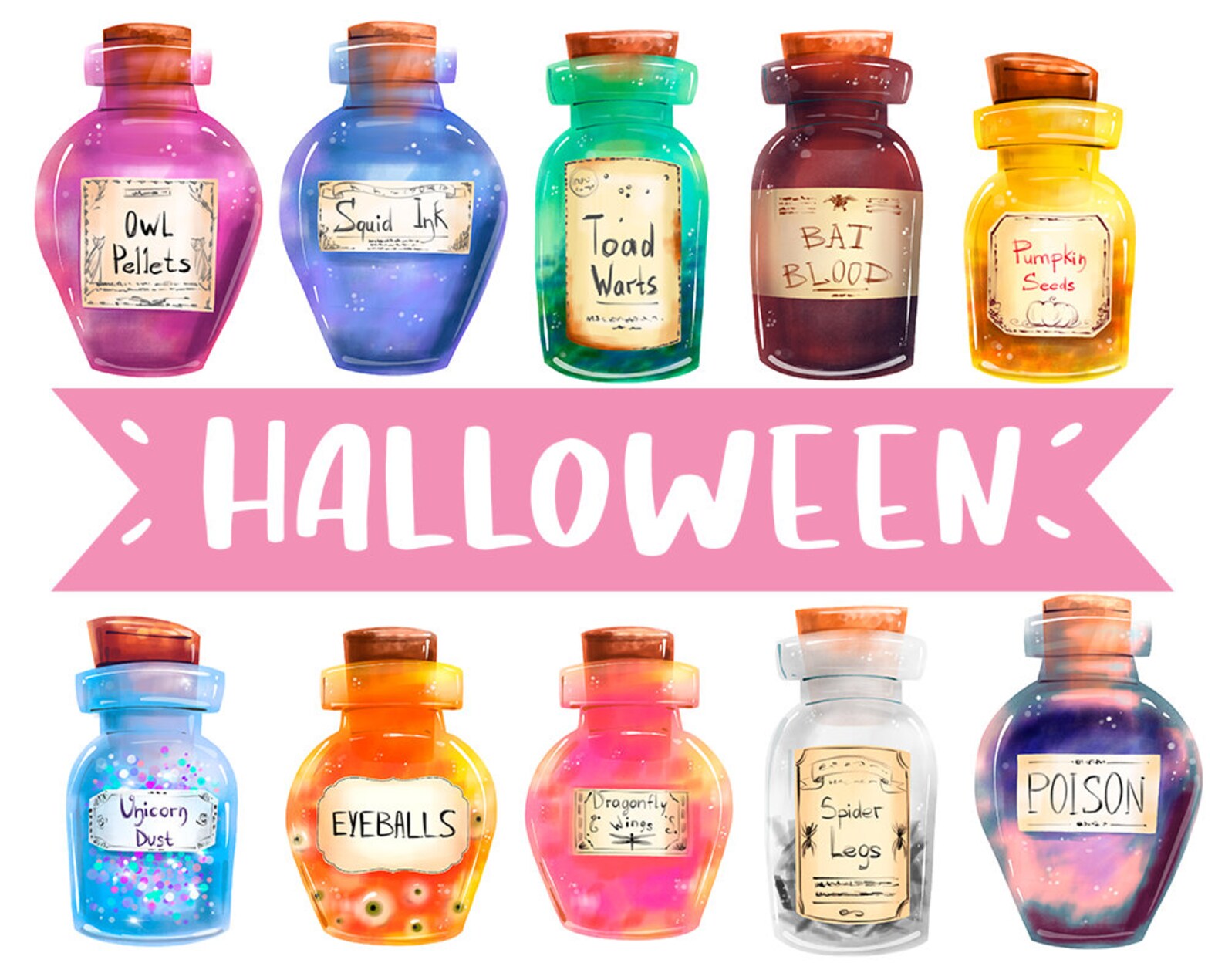 Halloween Potion Bottles Clipart Eyeballs Planner Stickers - Etsy