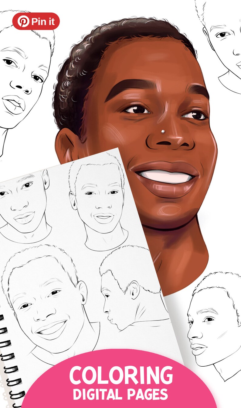 BLACK MALE FACES coloring Pages Coloring Books Adult - Etsy